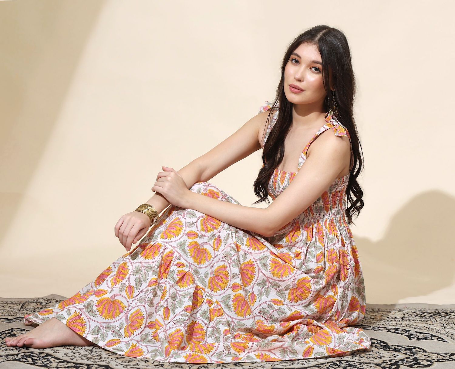 block printed cotton sundress with ties on shoulders - the fox and the ...